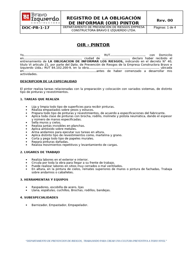 PR-1-17 Registro OIR Pintor | PDF