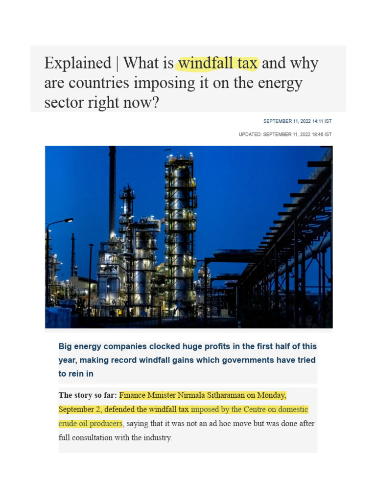 Explained What Is Windfall Tax and Why Are Countries Imposing It | PDF