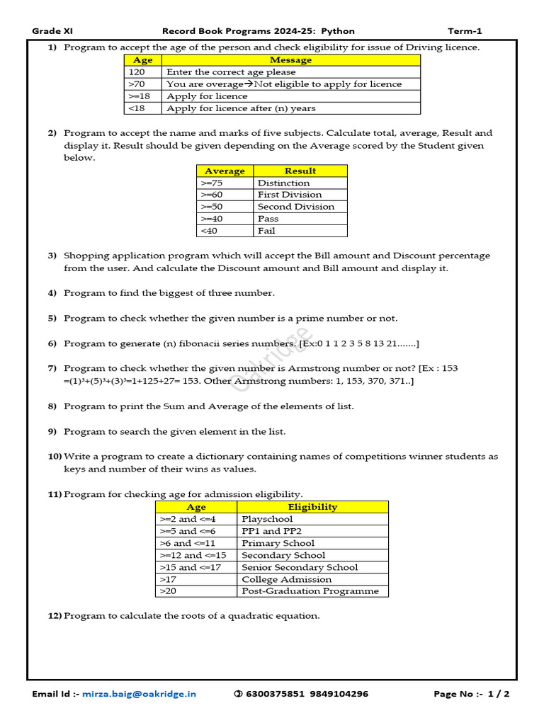 Python Programs for Grade XI 2024-25 | PDF | Loans