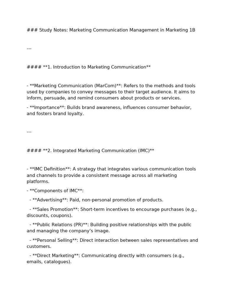 Marketing Communication Management in Marketing 1B | PDF