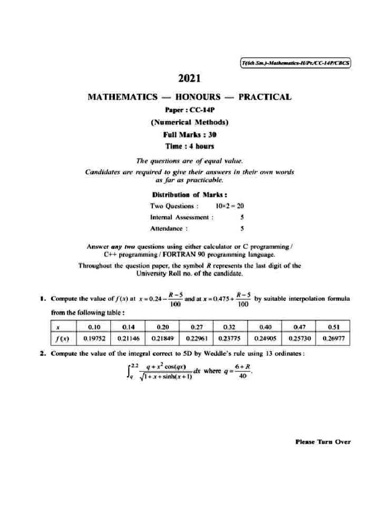 Numerical Practical 2021,22 | PDF
