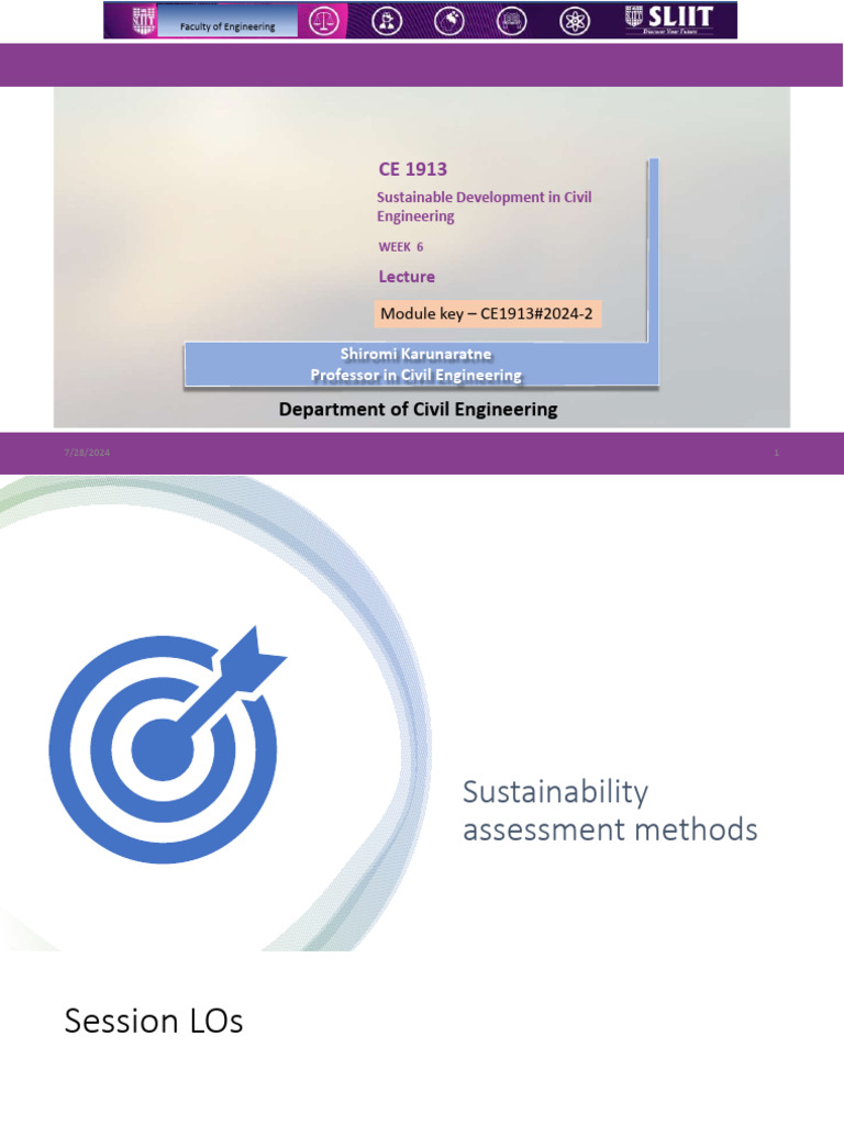Lecture-Week 6-Sustainability Assessment - 2024 | PDF