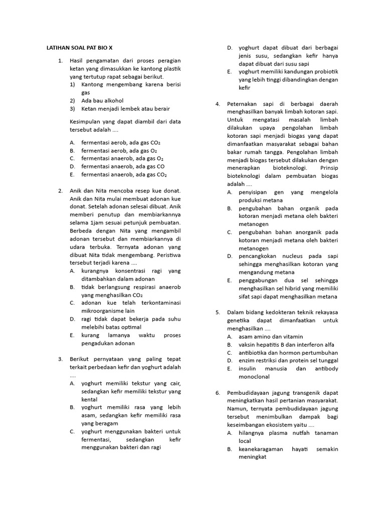 Latihan Soal Pat Bio X 2324 | PDF