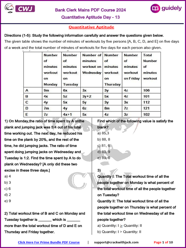 Bank Clerk Mains PDF Course 2024 Quantitative Aptitude Day - 13 | PDF