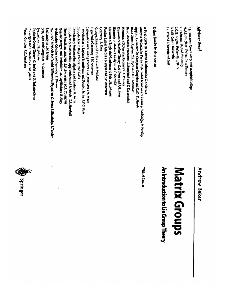 Baker A Matrix Groups, An Introduction To Lie Groups (Springer, 2002) (L) (173S) | PDF
