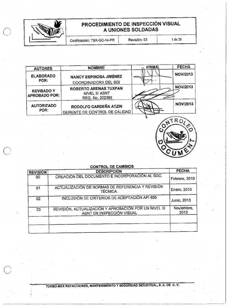 20.1 Procedimiento de Inspeccion Visual (VT) | PDF