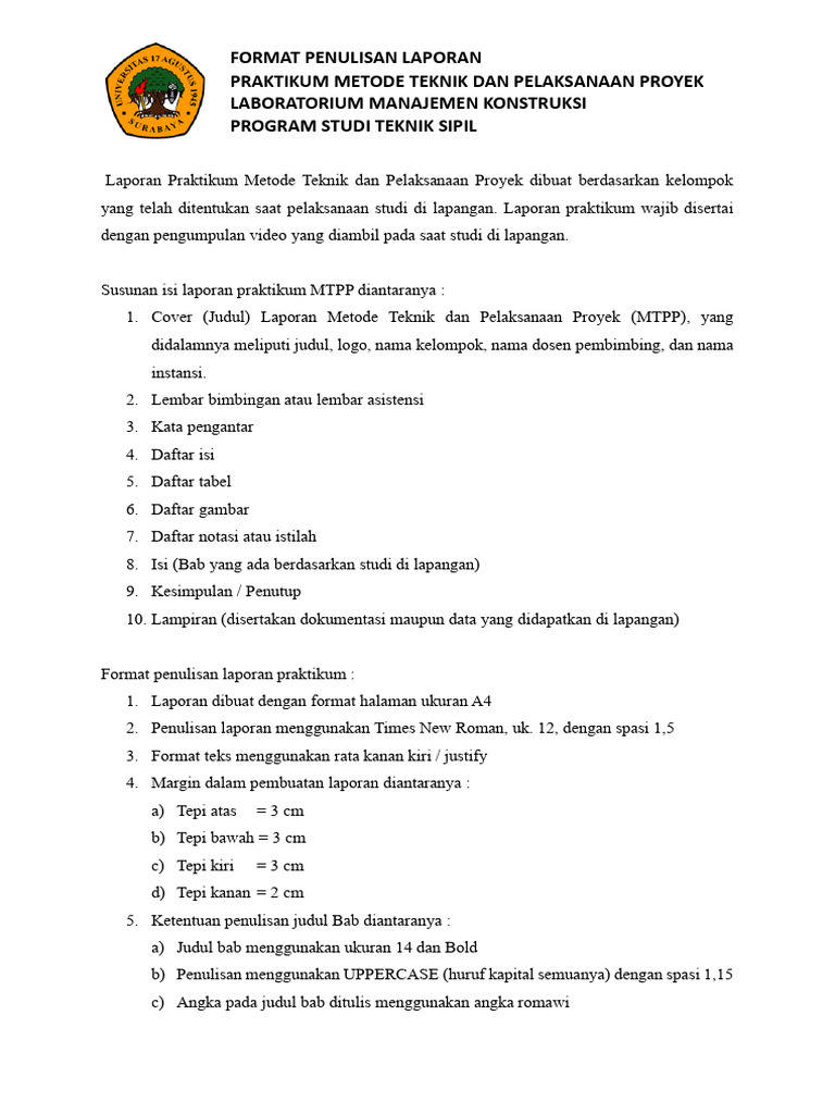 Format Penulisan Laporan MTPP | PDF