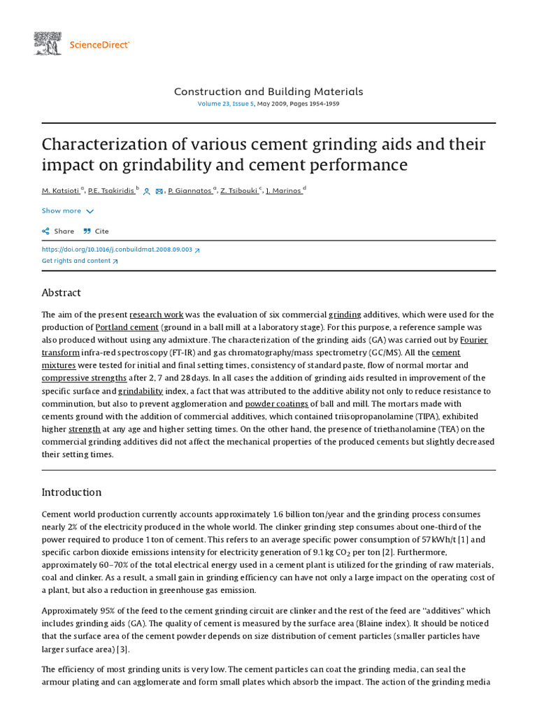 Characterization of Various Cement Grinding Aids and Their Impac | PDF