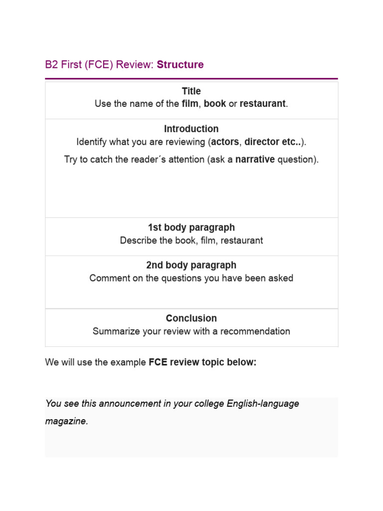 B2 First (FCE) Review_ Structure | PDF