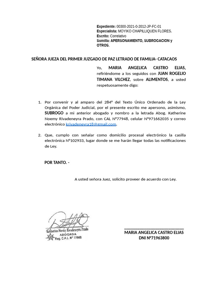 Apersonamiento De Alimentos Maria Angelica PDF