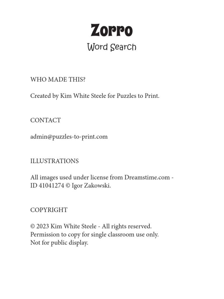 Zorro Word Search | PDF