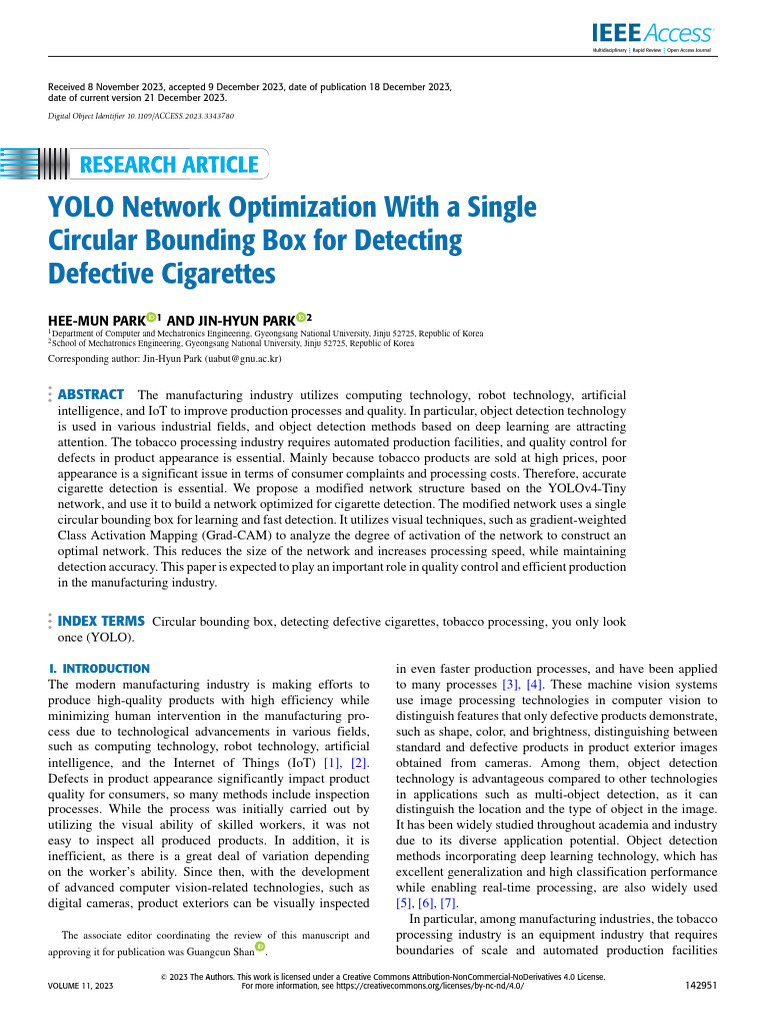Yolo Network Optimization With A Single Circular Bounding Box For Detecting Defective Cigarettes