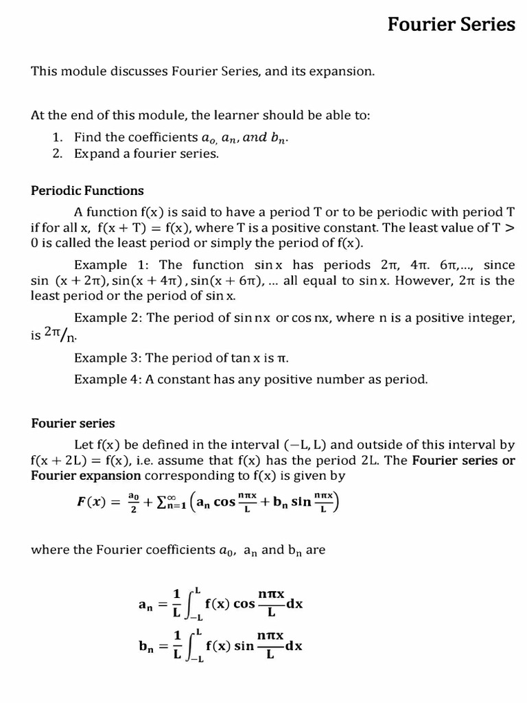 MATH 632 - Advanced Mathematics - Week 10 - Fourier Series | PDF MATH 632 - Advanced Mathematics - Week 10 - Fourier Series | PDF