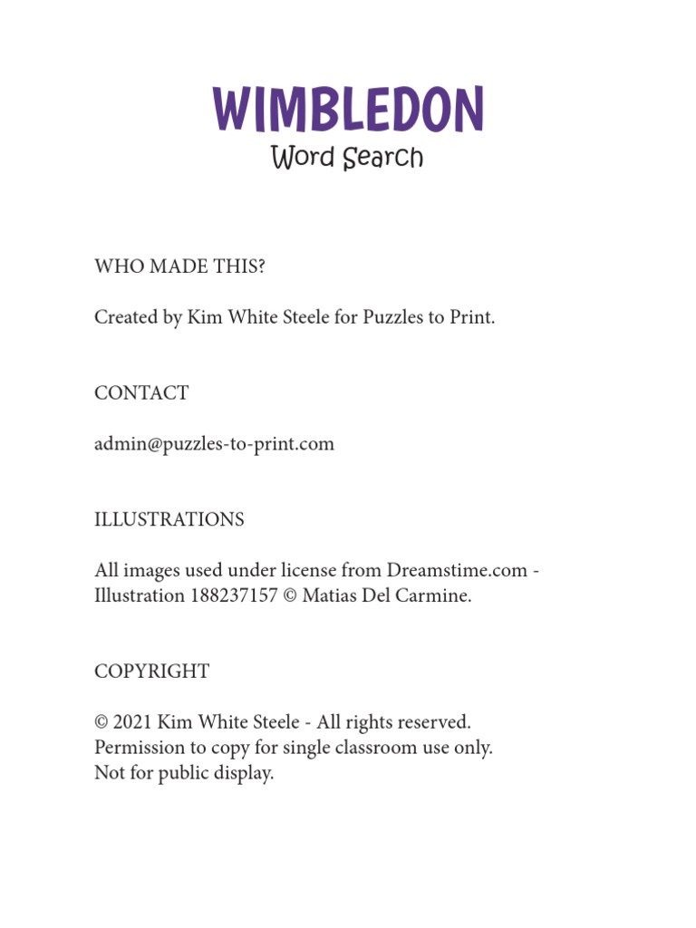 Wimbledon Word Search | PDF