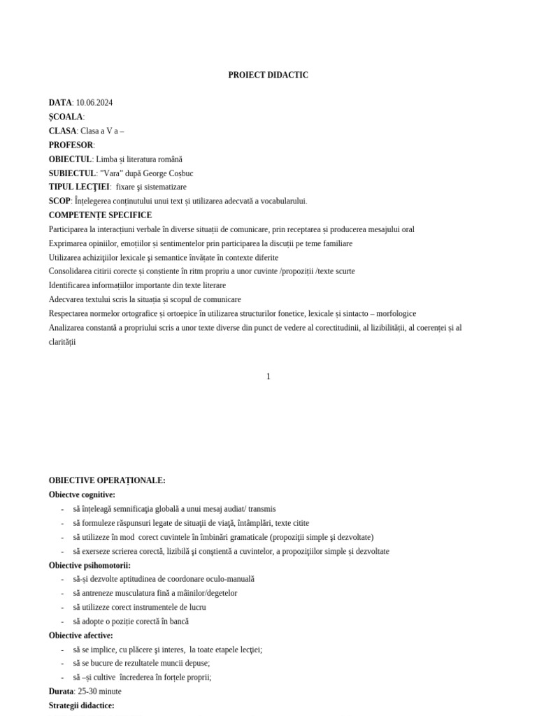 Proiect Didactic | PDF