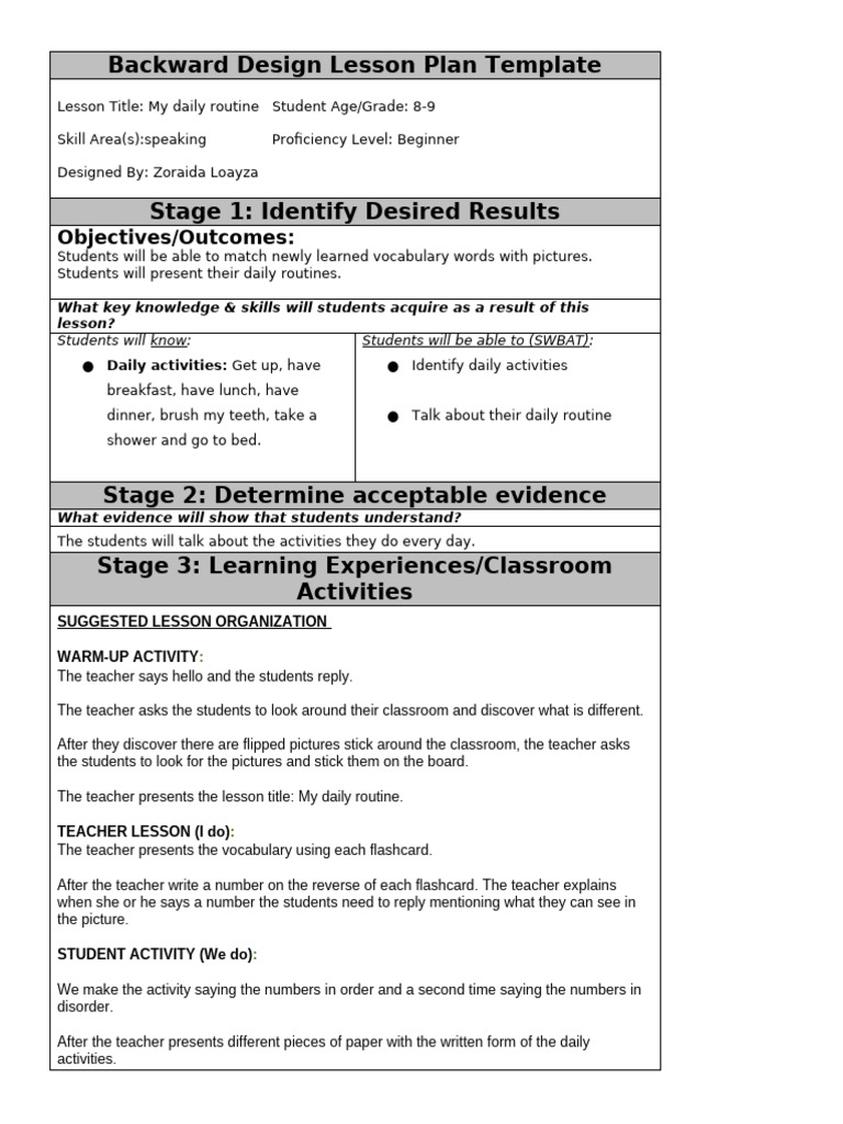 Zoraida Loayza Backwards Design Lesson Plan | PDF