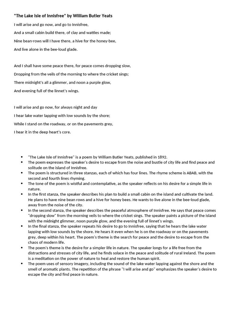 3 Poems by WB Yeats With Brief Revision Notes | PDF | Poetry | General ...