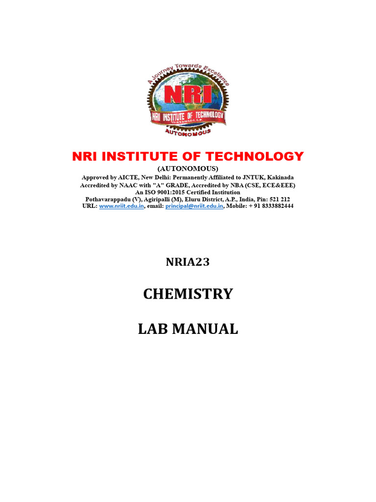 NRIIT Chemistry Lab Manual R23 | PDF | Titration | Chemistry