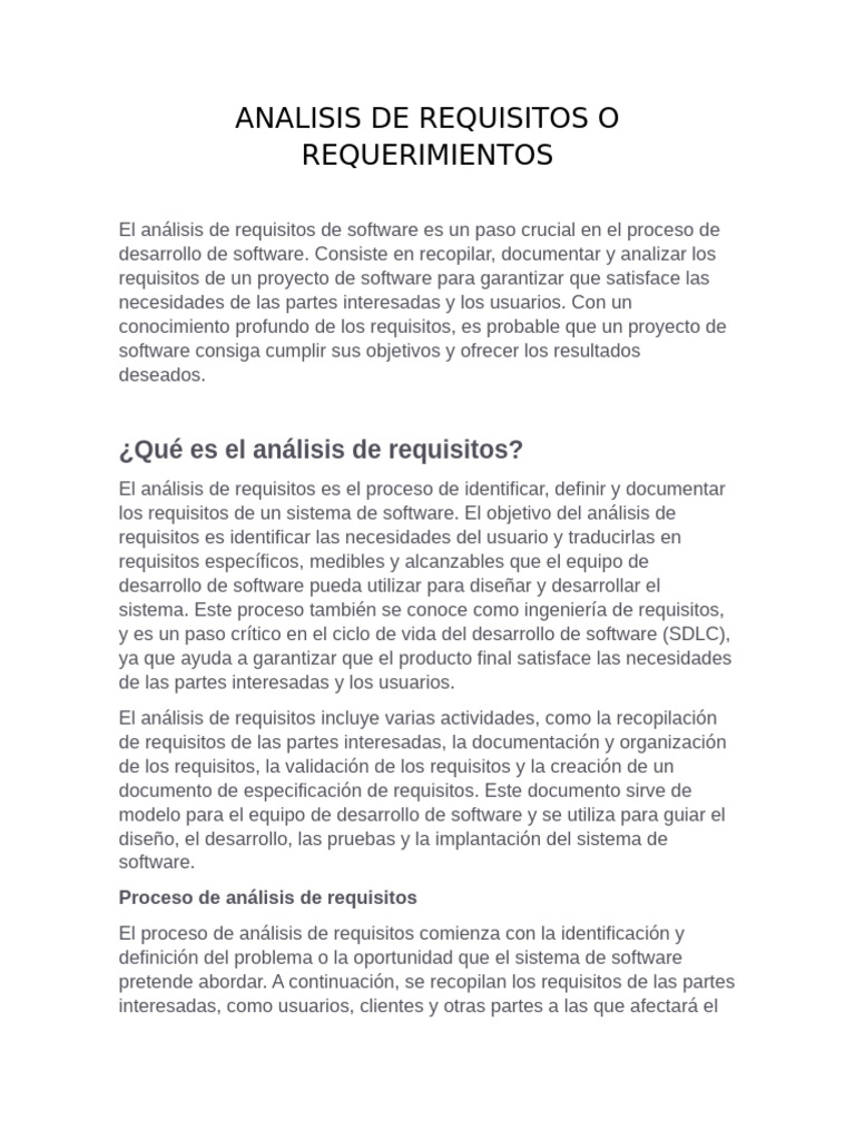 Analisis de Requisitos o Requerimientos | PDF