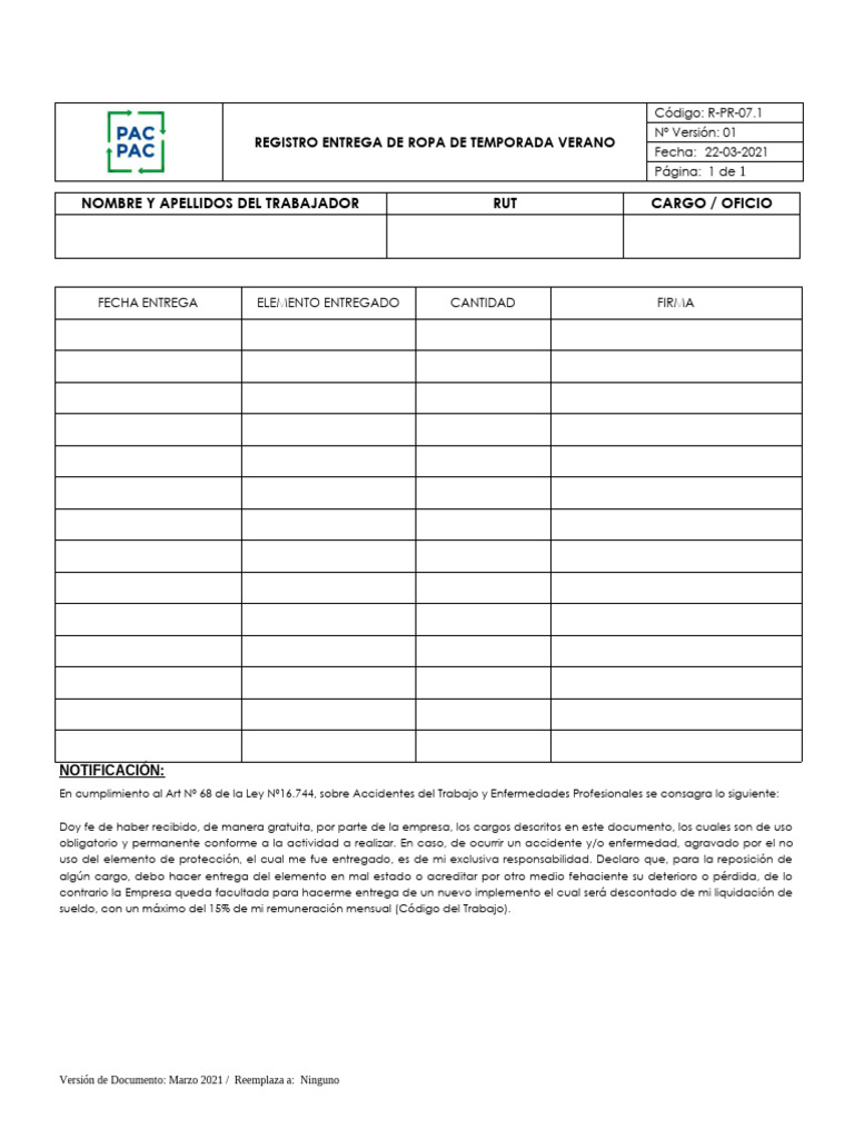 R-PR-07.1 Entrega EPP General | PDF