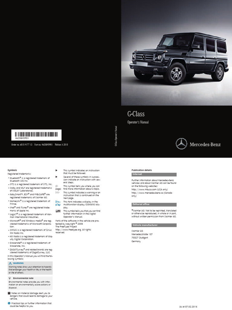 MY15 G-Class Operator | PDF