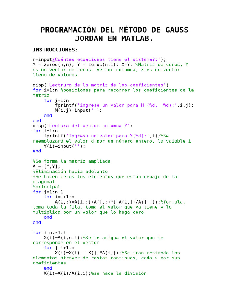 Gauss Jordan Matlab | PDF