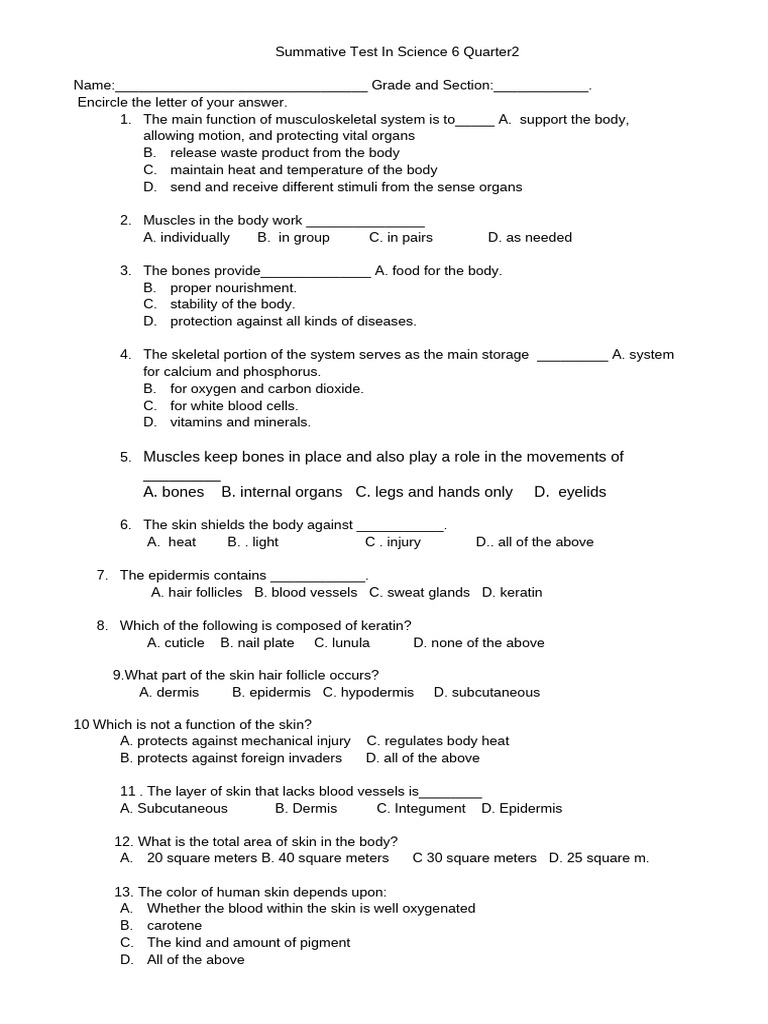 Summative Test in Science 6 Quarter2 | PDF