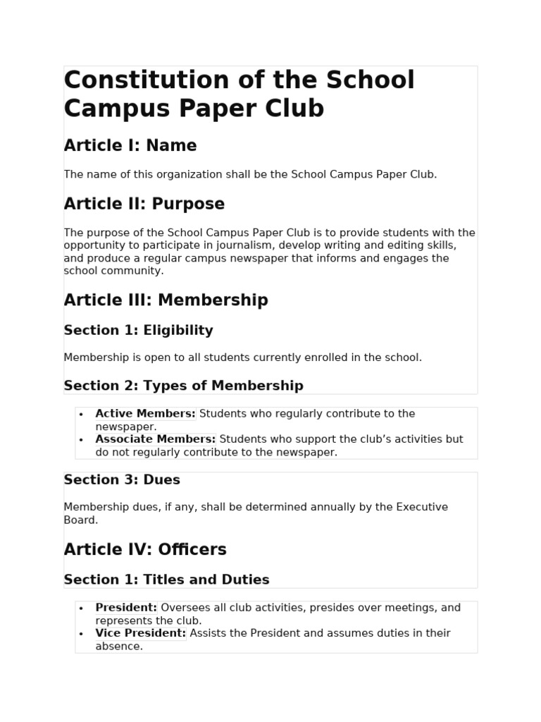 Constitution of The School Campus Paper Club | PDF