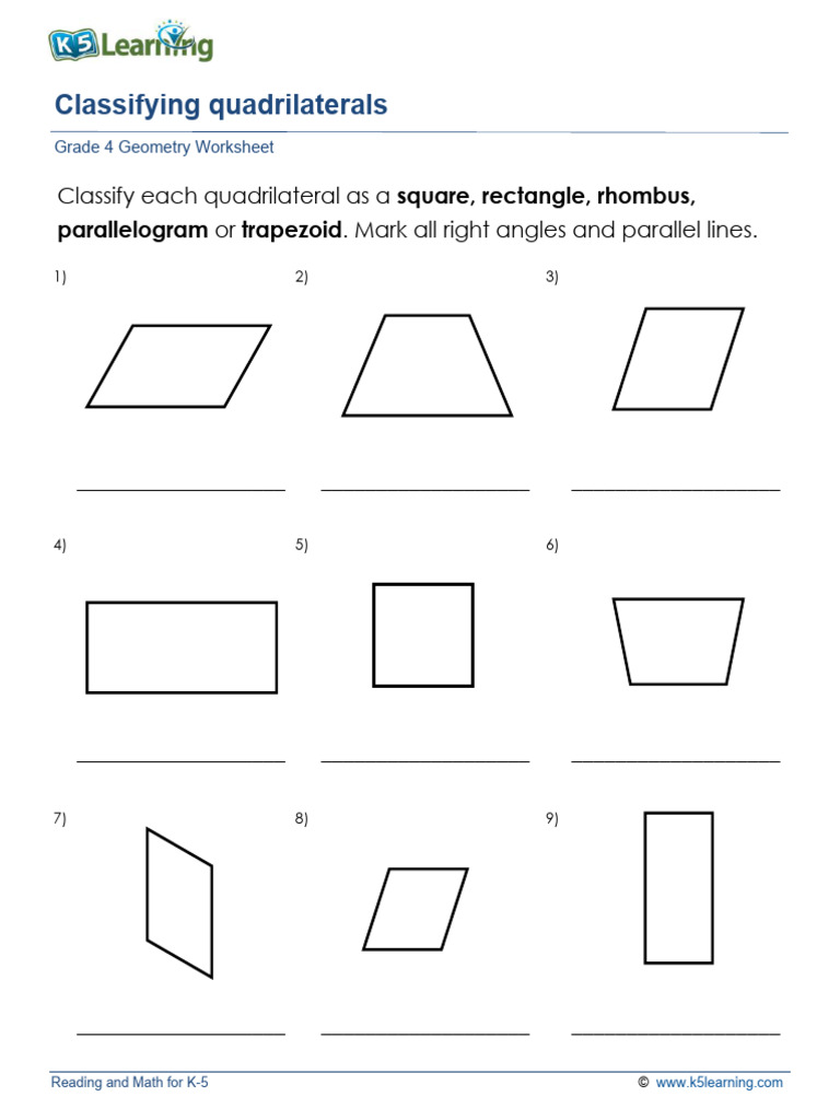 Grade 4 Geometry Classifying Quadrilaterals A | PDF