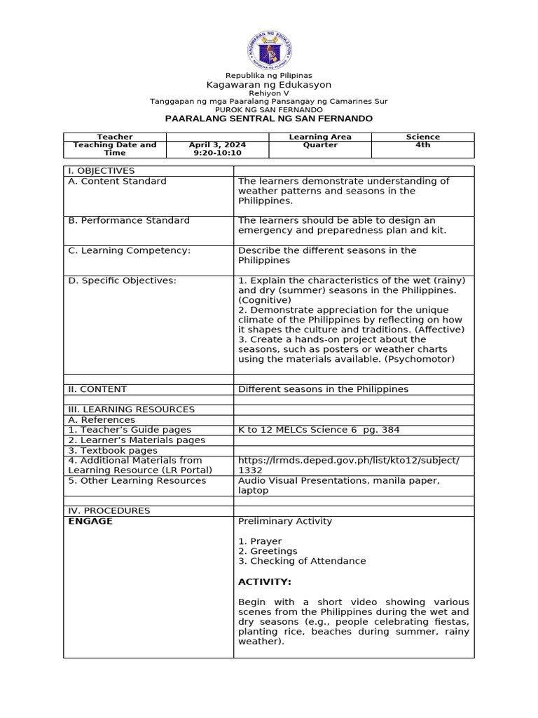 Sample Lesson Plan For Cot 4 - Science 6 | PDF