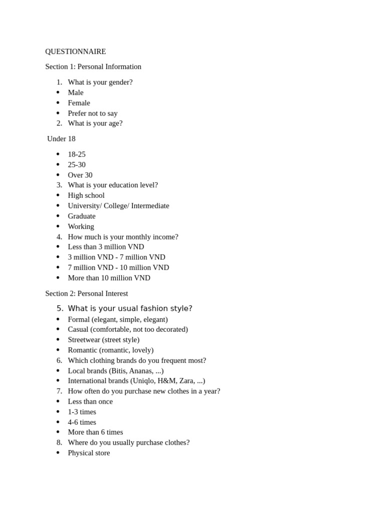 Questionnaire | PDF