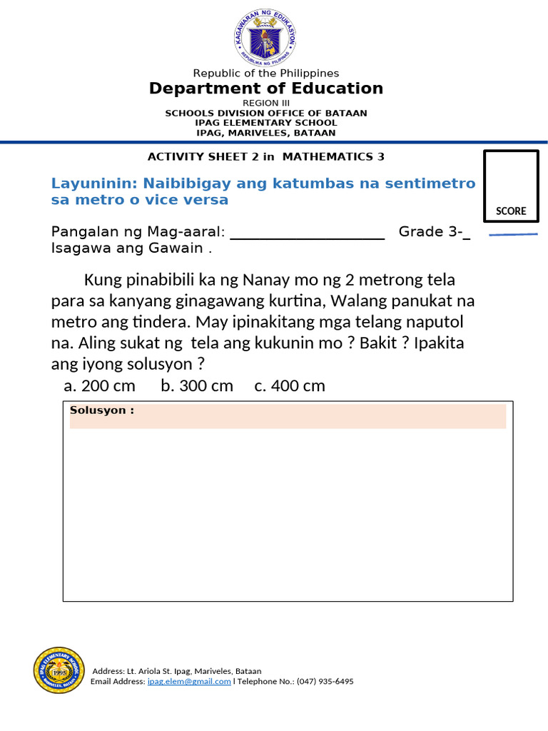 Activity Sheet 2 in Mathematics | PDF