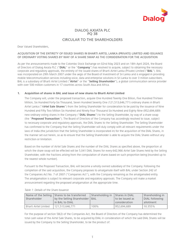EGM - Circular To The Shareholders | PDF | Mergers And Acquisitions ...
