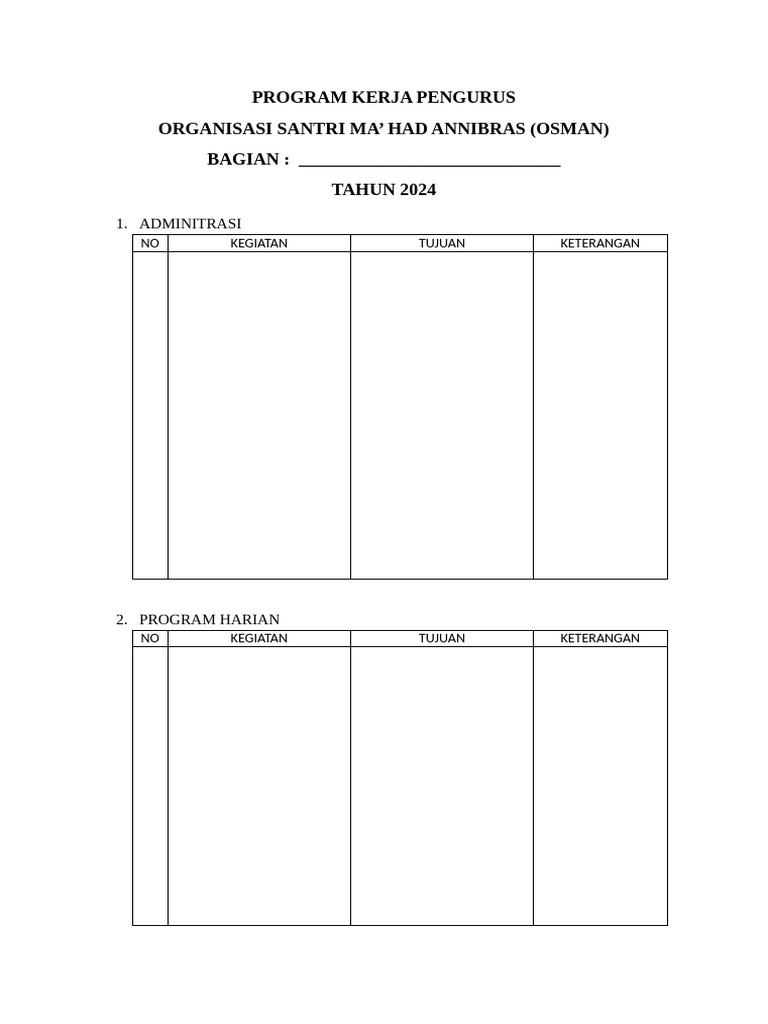 Program Kerja Pengurus | PDF