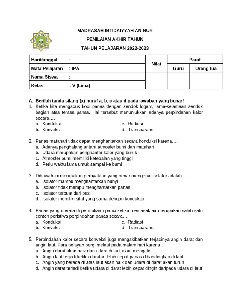 Soal PAT IPA Kelas 5 | PDF