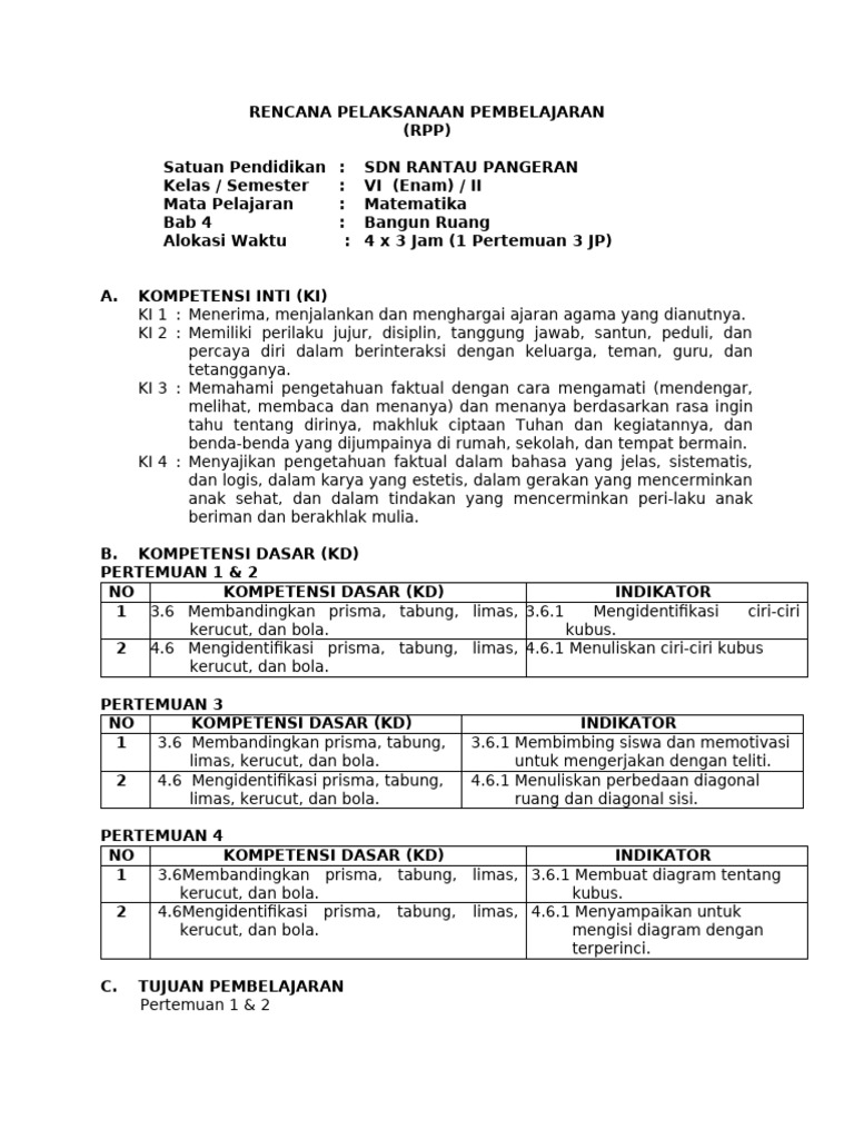 RPP MTK Pert 1 Genap | PDF