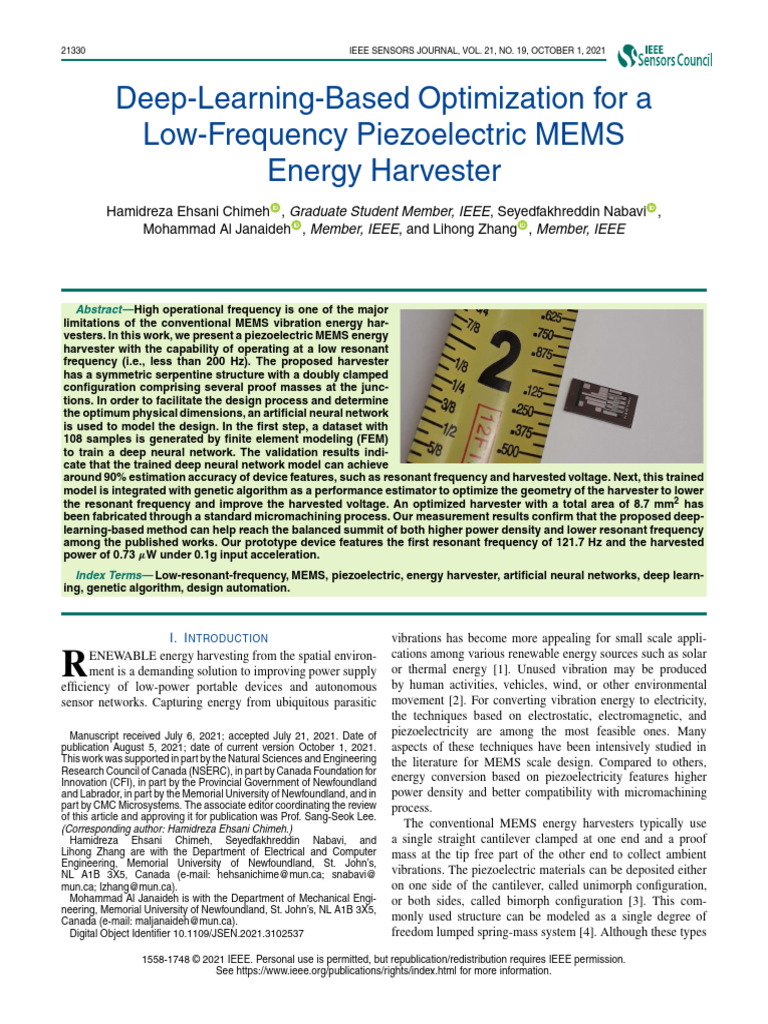 Deep Learning Based Optimization For A Low Frequency Piezoelectric Mems Energy Harvester Pdf 7753