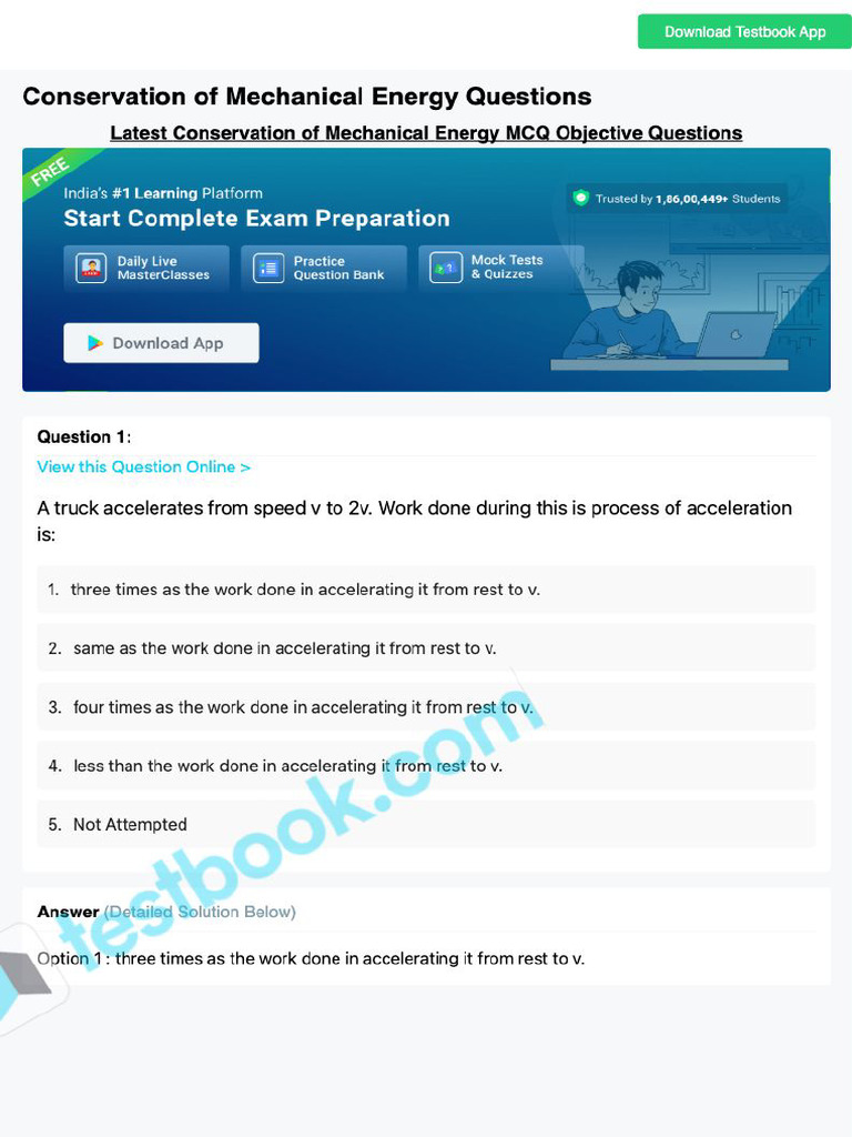 MCQ On Conservation of Mechanical Energy 5eea6a1339140f30f369f018 | PDF