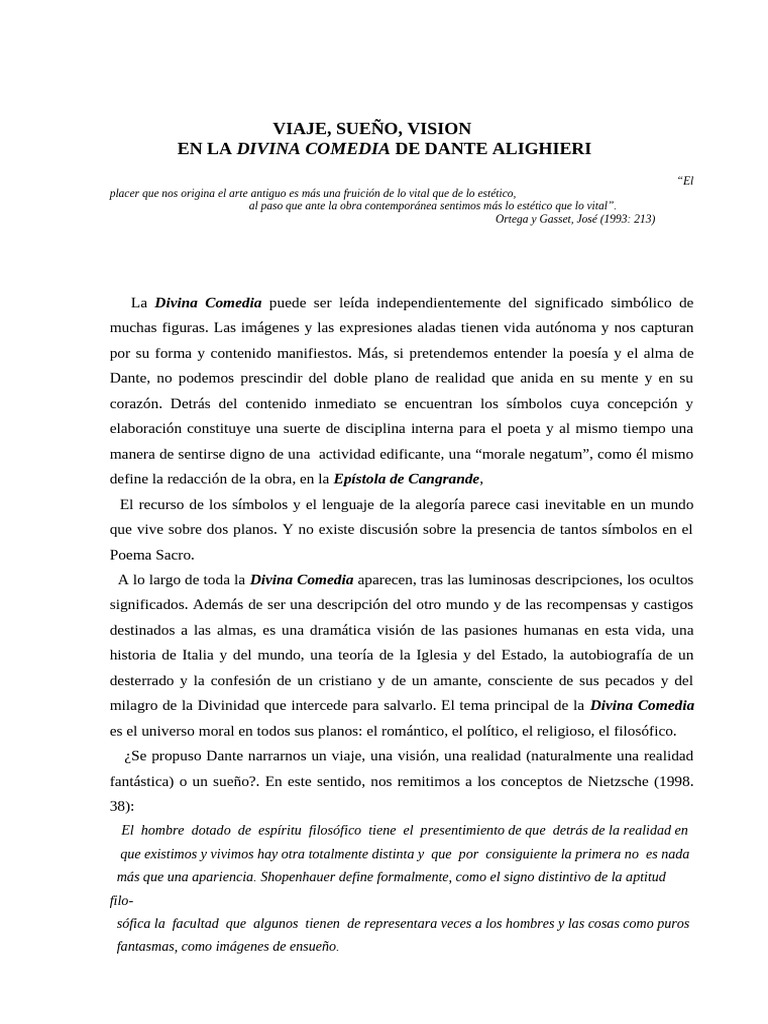 Perez, Edith. Viaje, sueño, visión en Dante | PDF