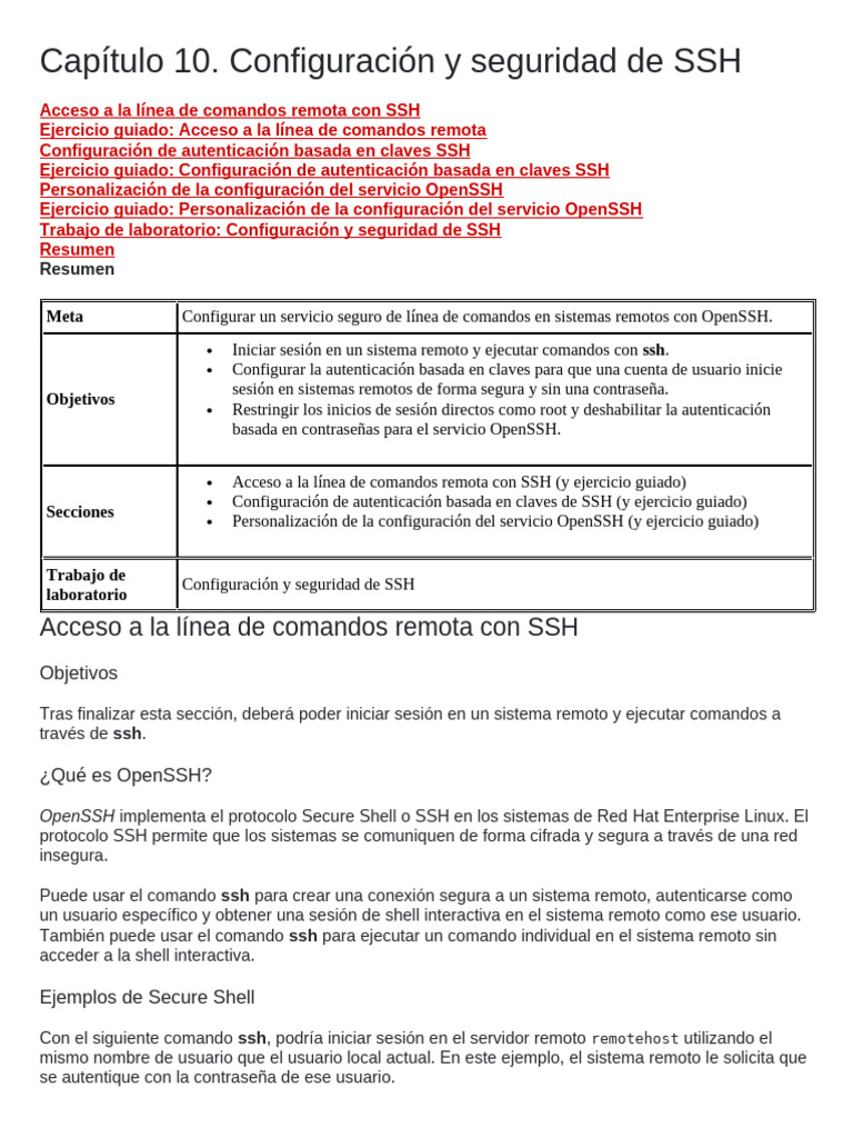 Capítulo 10. Configuración y Seguridad de SSH | PDF