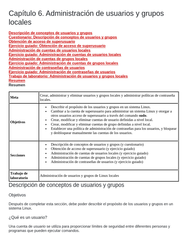 Capítulo 6. Administración de Usuarios y Grupos Locales | PDF