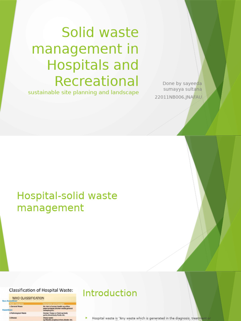 Solid Waste Management in Hospitals and Recreational | PDF