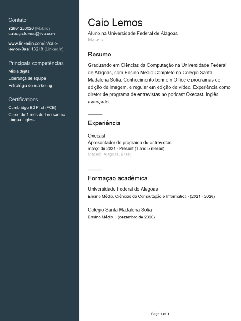 Curr°culo 2022 - Caio Agra Lemos | PDF