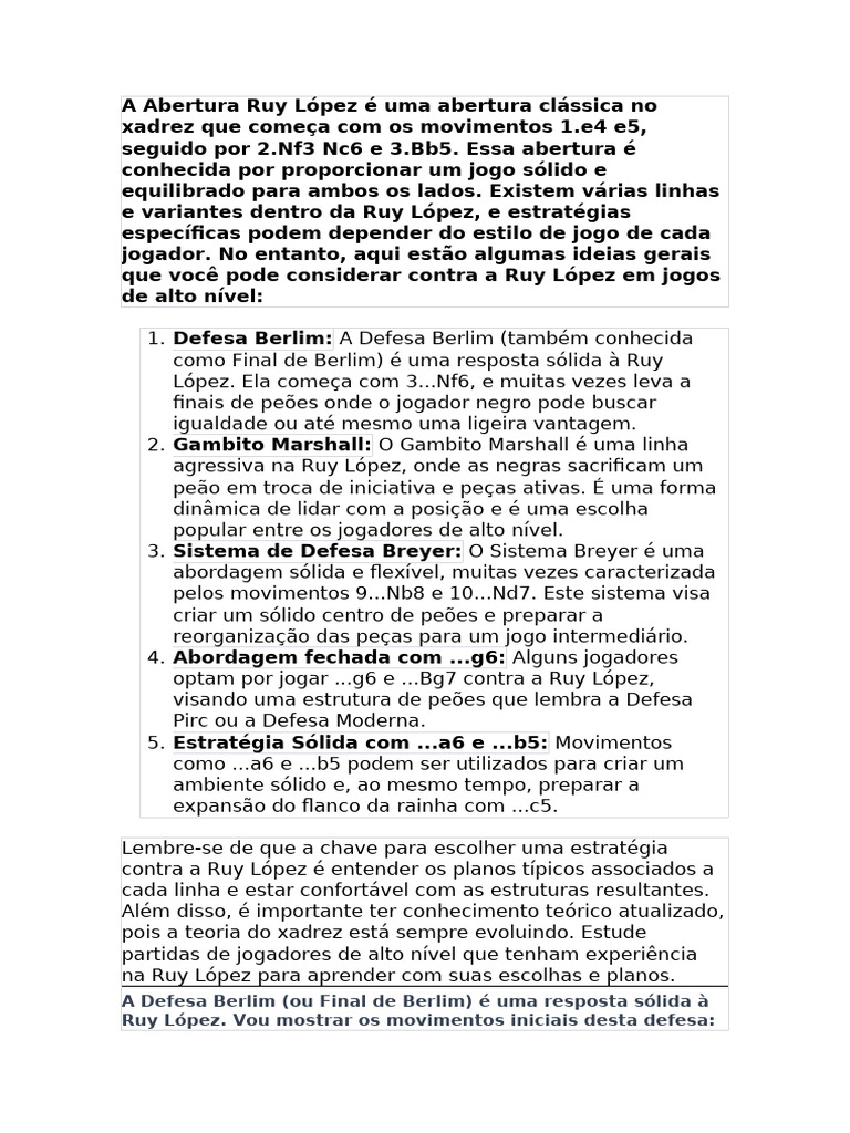 Como Defender A Abertura Ruy Lopes | PDF