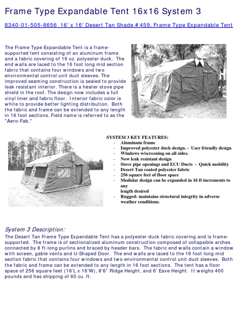 16x16 Expandable Army Tent System | PDF | Framing (Construction) | Tent