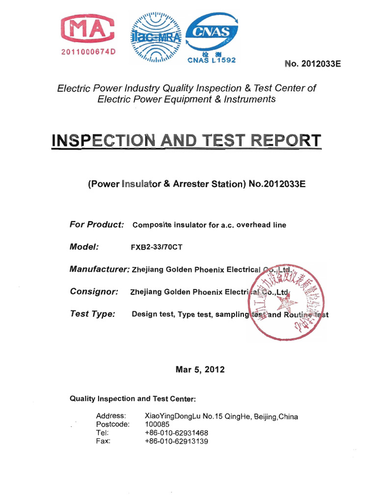 FXB2 33kv70kN CT Test Report | PDF