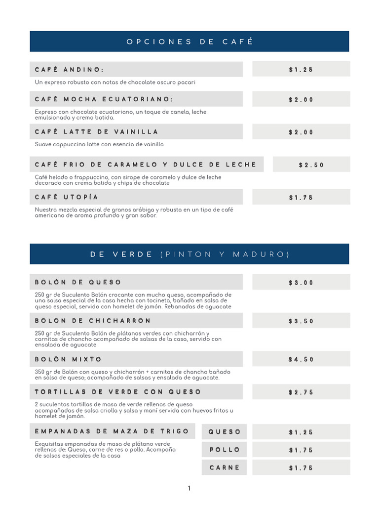 Menú Utopia Menu | PDF