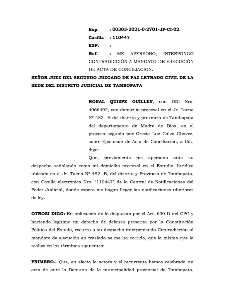 Contesta Contrademanda de Ejecucion de Acta de Conciliacion Ronal | PDF Contesta Contrademanda de Ejecucion de Acta de Conciliacion Ronal | PDF