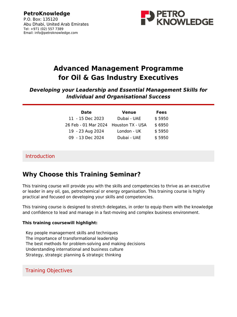 Advanced Management Programme For Oil & Gas Industry Executives ...