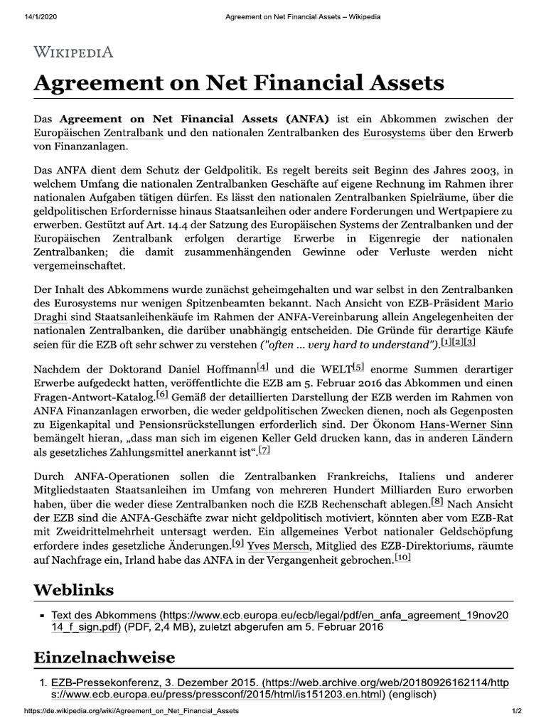 Anfa - Agreement On Net Financial Assets | PDF